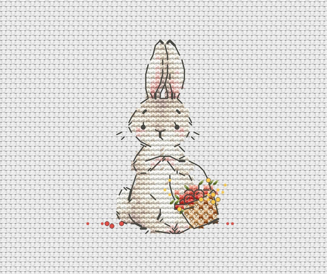 Spring Bunny With Flowers Cross Stitch Pattern Bunny Girl With Basket ...