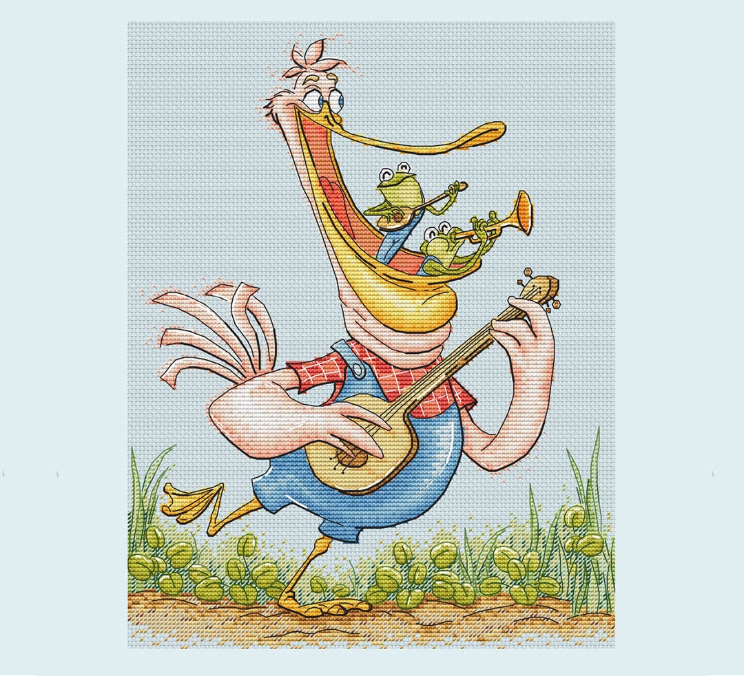 Pelican Cross Stitch Pattern Singing Pelican Cross Stitch Chart Banjo ...