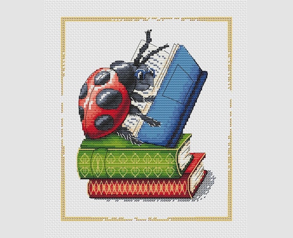 Ladybug With Book Cross Stitch Pattern - Etsy