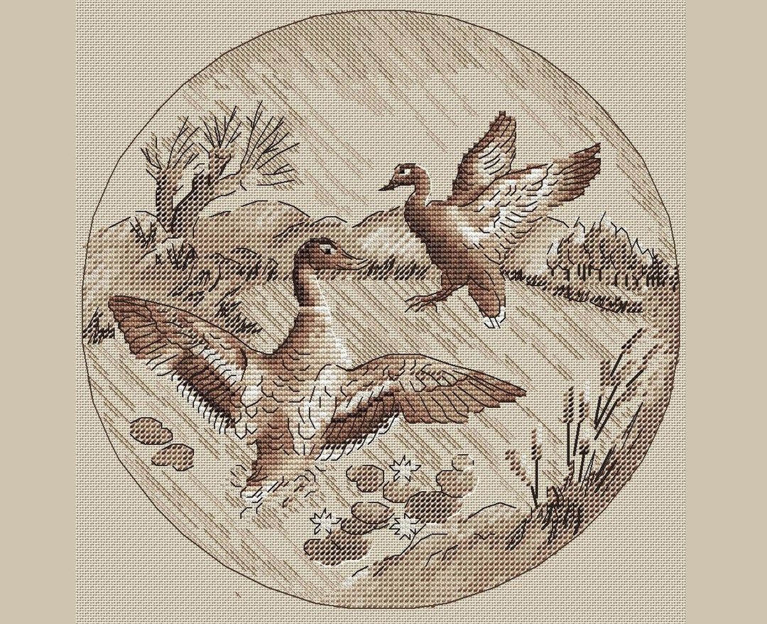 Ducks Pair Cross Stitch Pattern Round Design Cross Stitch Wild Duck ...