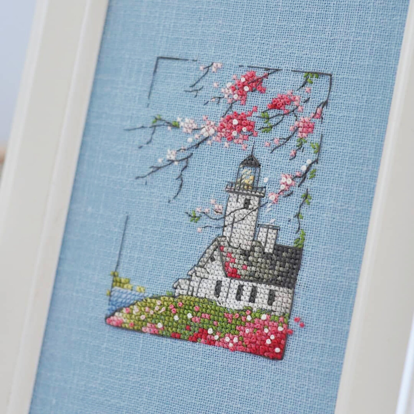 Spring Lighthouse Cross Stitch Pattern Lighthouse With Blossom Tree ...