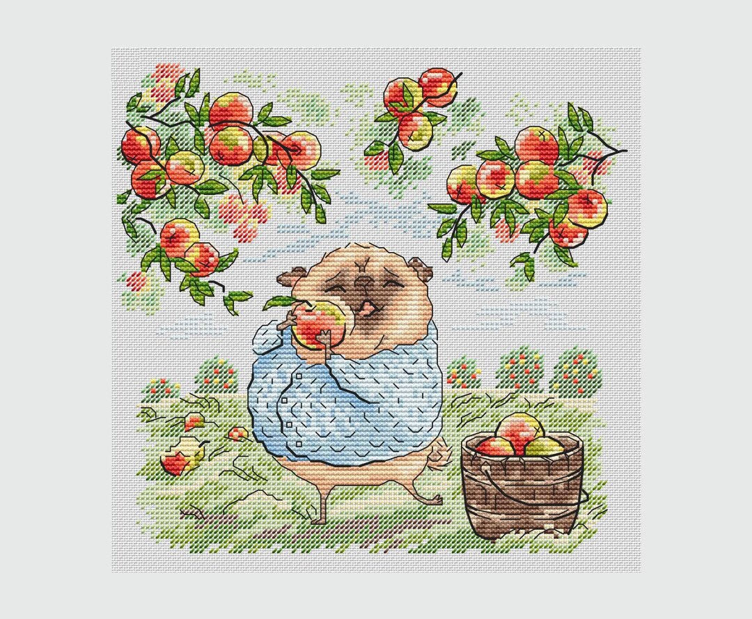 Dog With Apple Cross Stitch Pattern - Etsy