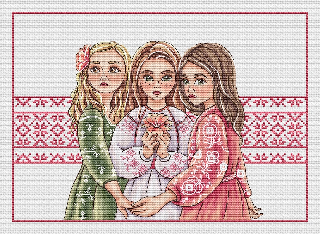 Three Girls Cross Stitch Pattern - Etsy