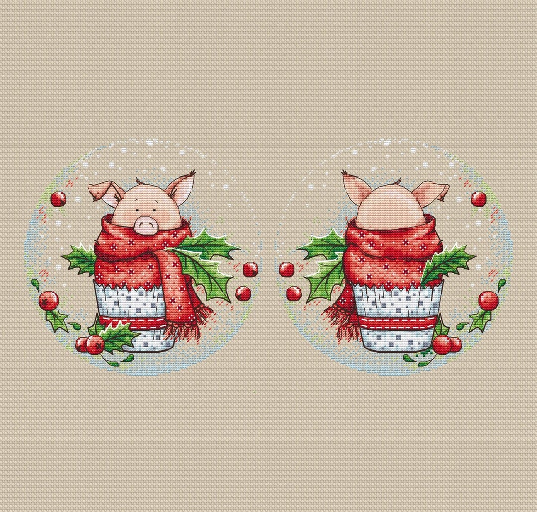 Piglet Cross Stitch Pattern Little Pig Cross Stitch Pig in Red Scarf ...