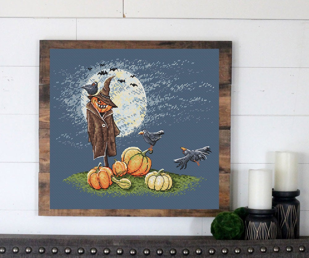 Halloween Scarecrow Cross Stitch Pattern Halloween Pumpkin Cross Stitch ...