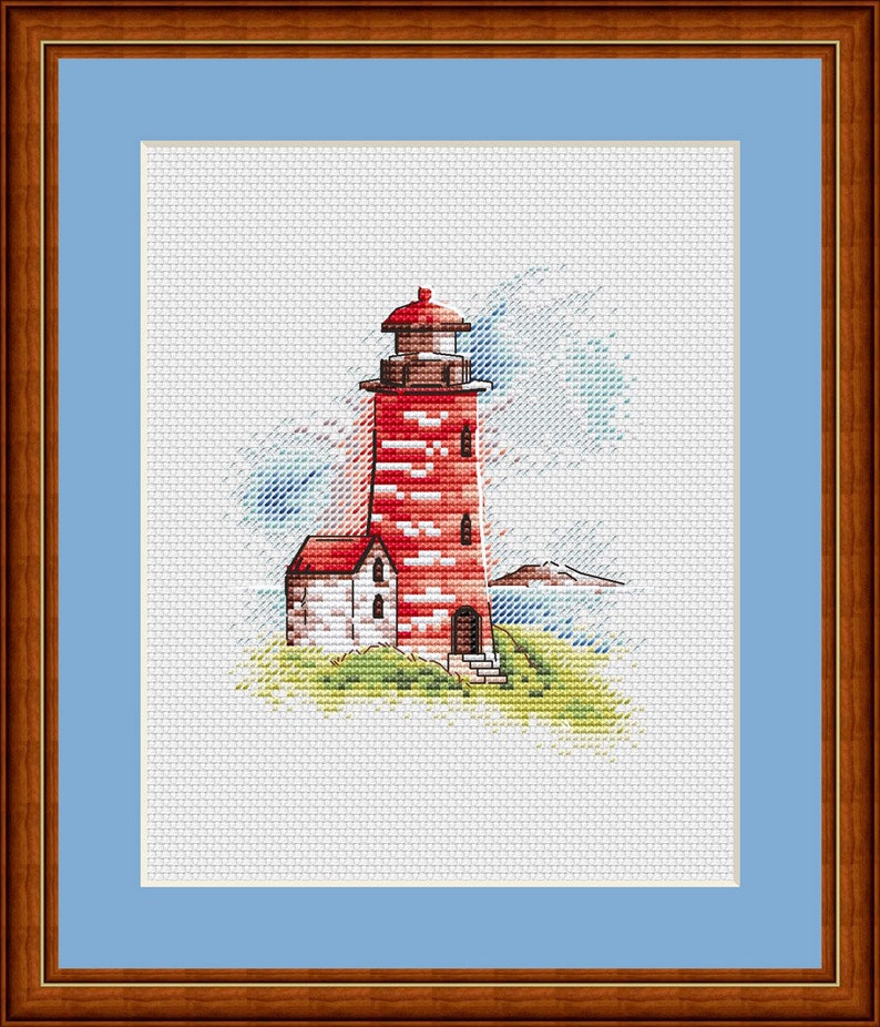 Red Lighthouse Cross Stitch Pattern Watercolor Lighthouse - Etsy