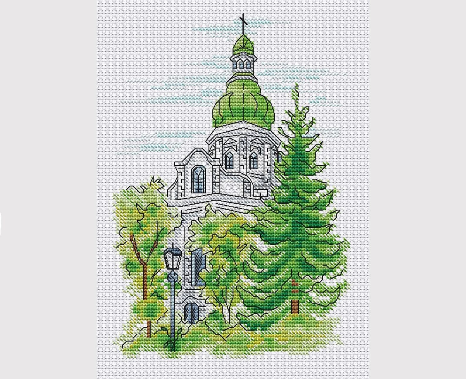 Cathedral Cross Stitch Pattern Church View Cross Stitch Landscape With ...