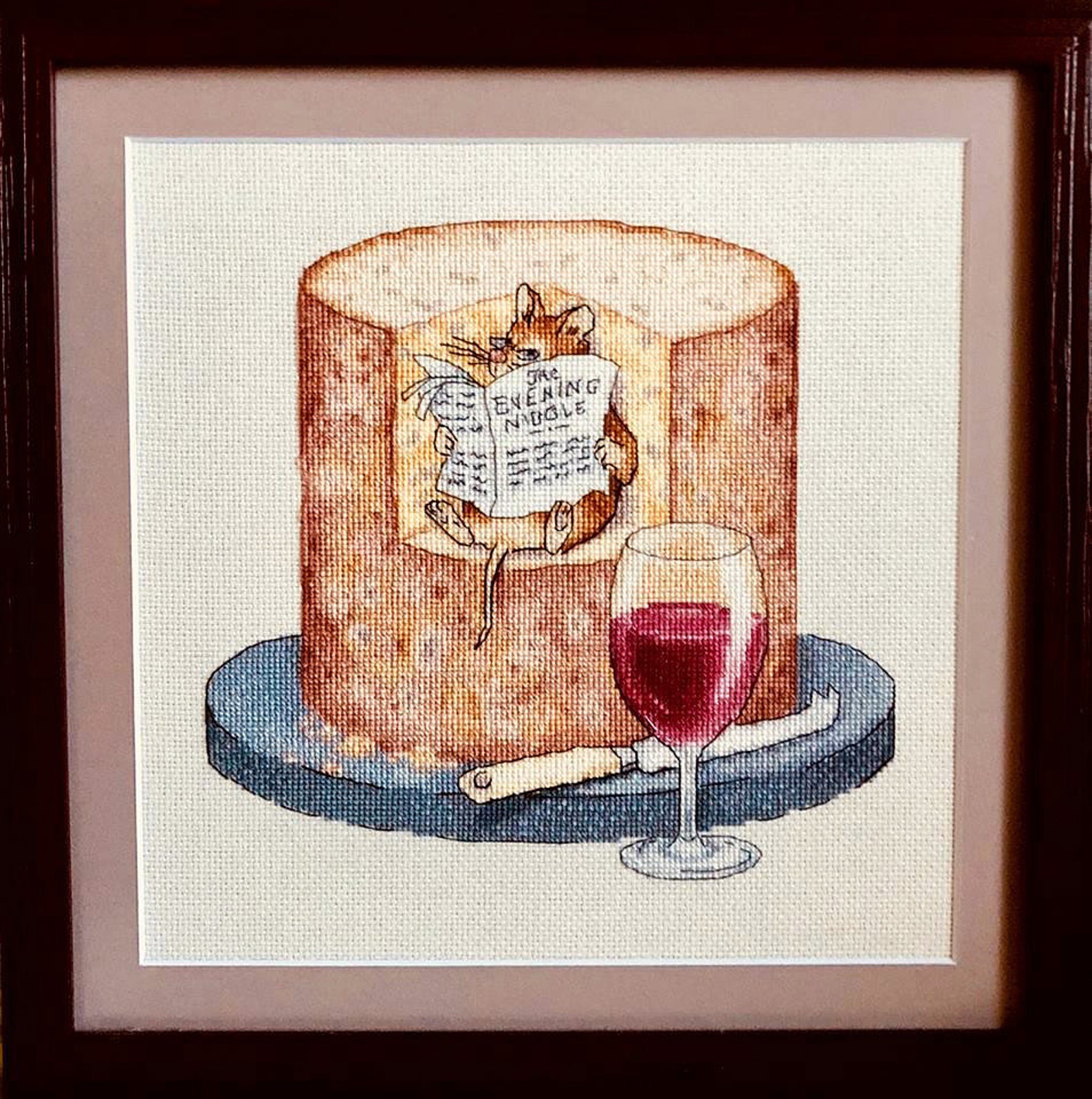 Cross Stitch Mouse With Cheese Cross Stitch Cheese and Wine | Etsy