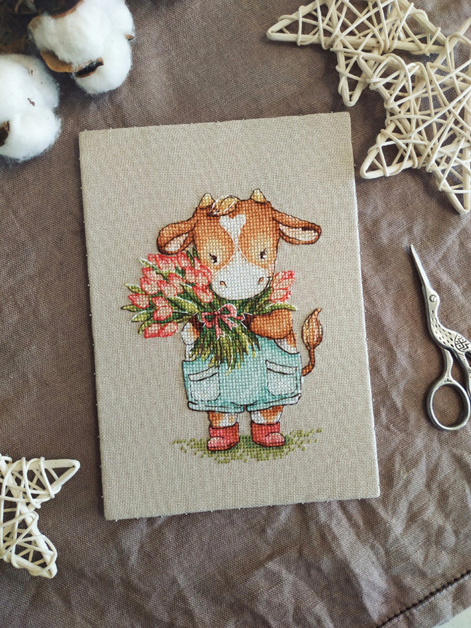 Little Bull With Flowers Cross Stitch Pattern Baby Bull Cross - Etsy