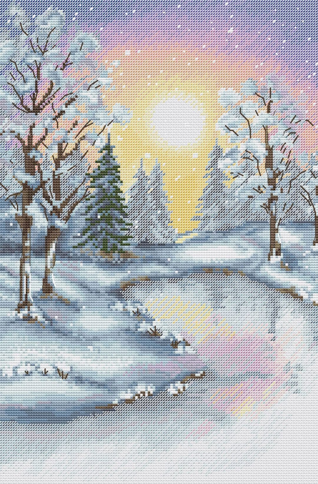 Winter Forest Cross Stitch Pattern Winter Landscape Cross Stitch Trees ...