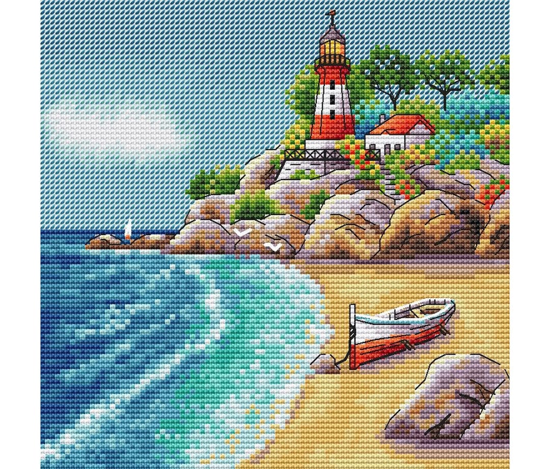 Seashore Cross Stitch Pattern Boat on the Beach Cross Stitch Seaside ...