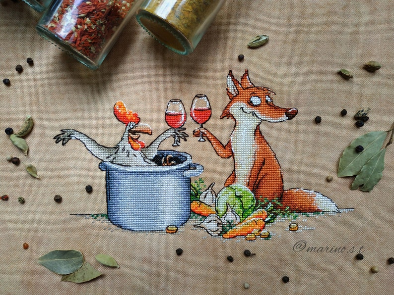 Fox With Chicken Cross Stitch Pattern Fox Dinner Cross Stitch - Etsy
