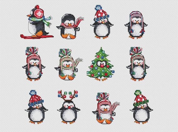 Little Penguins Cross Stitch Pattern Christmas Penguin Cross | Etsy