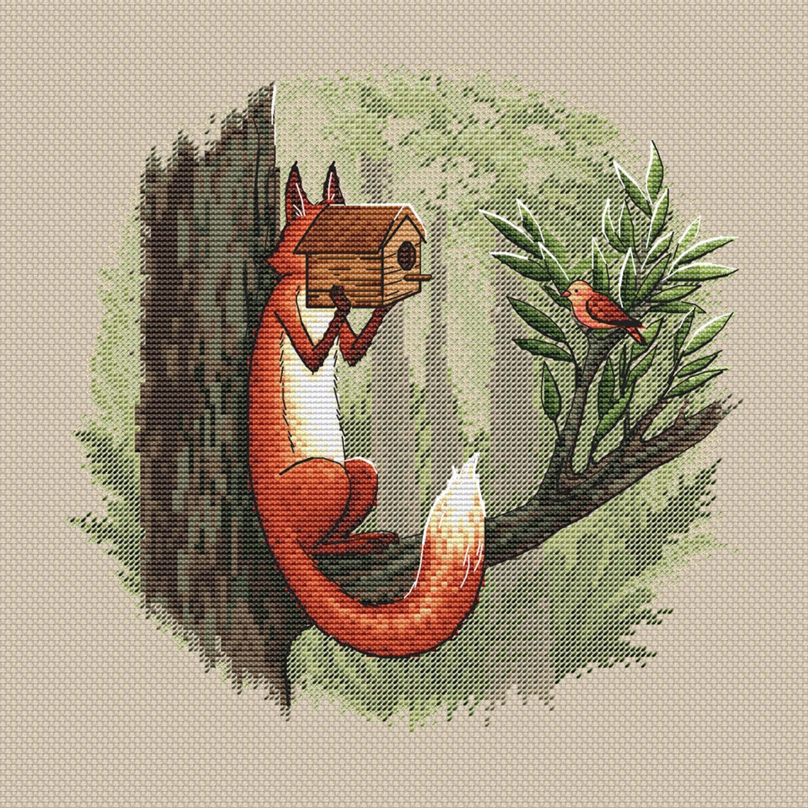 Sly Fox Cross Stitch Pattern Fox Hunting a Bird Cross Stitch | Etsy