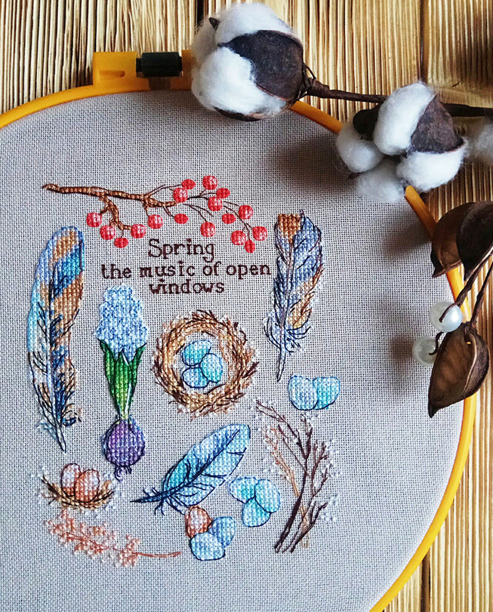 Spring Cross Stitch Pattern Flowers and Feathers Cross Stitch - Etsy