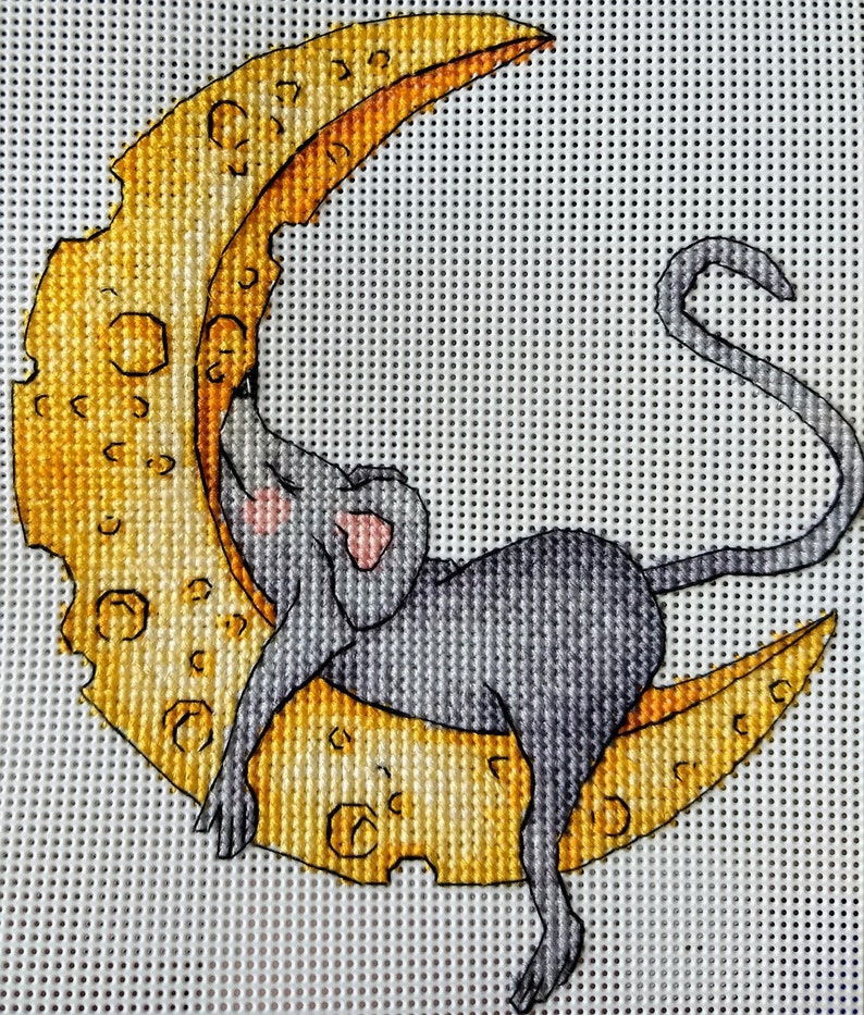 Cross Stitch Happy Mouse Cross Stitch Mouse With Cheese Cross | Etsy
