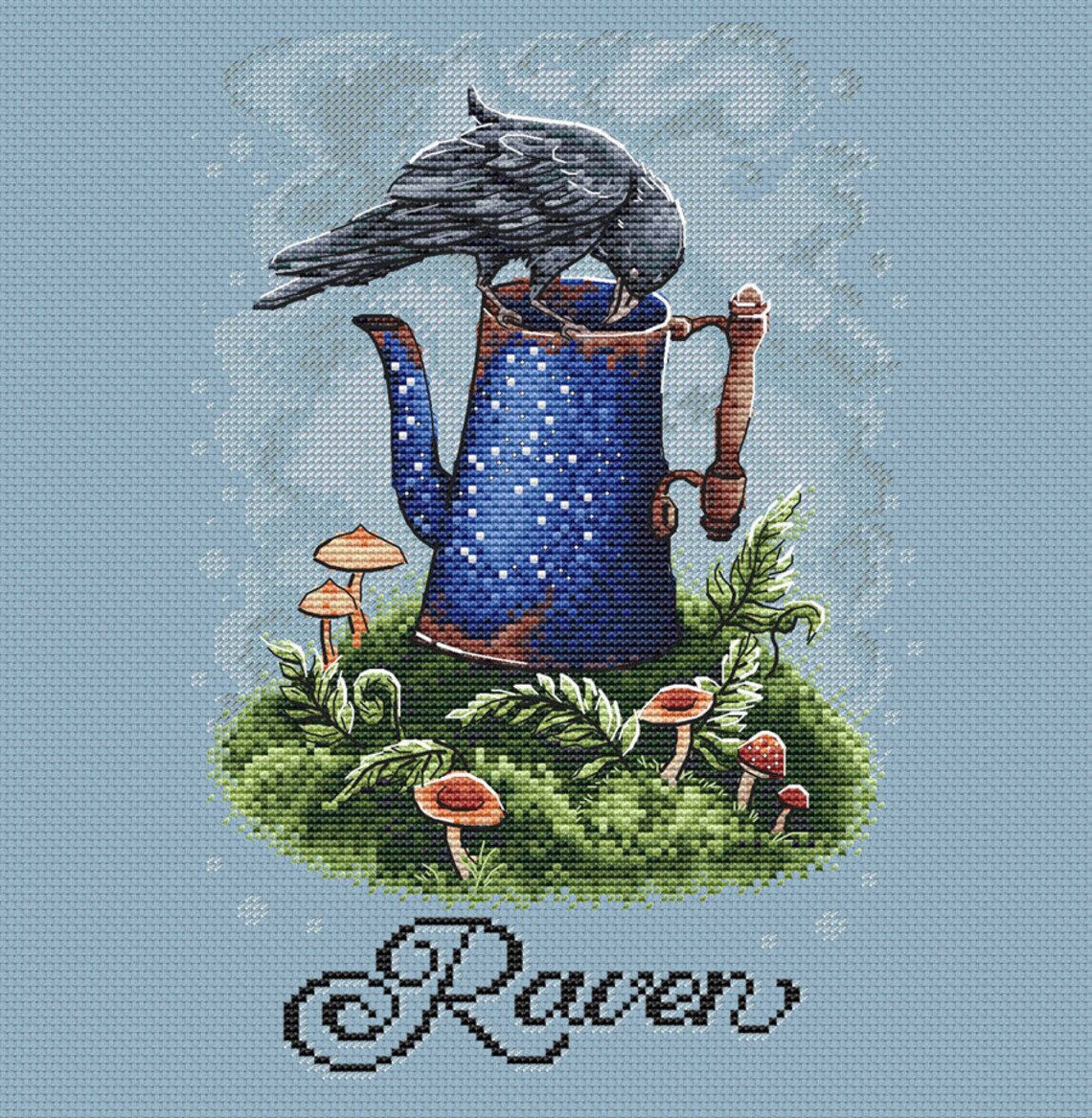 Raven Cross Stitch Pattern Old Kettle Cross Stitch Orest Cross | Etsy