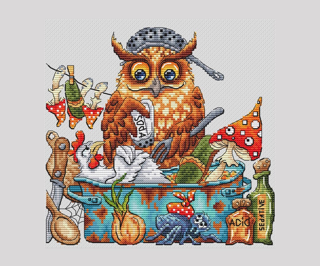 Owl Cook Cross Stitch Pattern - Etsy