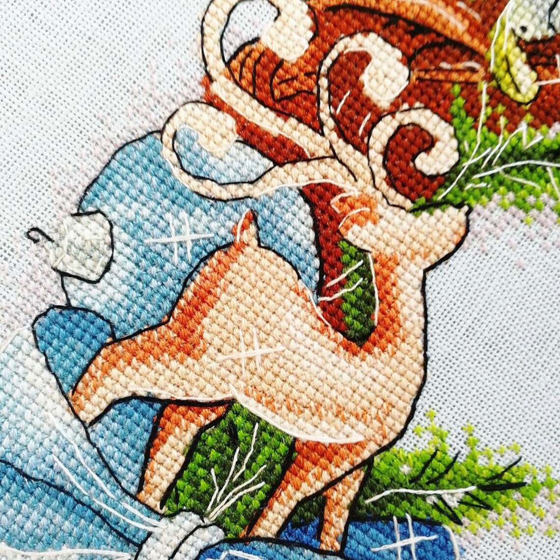 Christmas Deer Cross Stitch Pattern Christmas Mistletoe Cross | Etsy