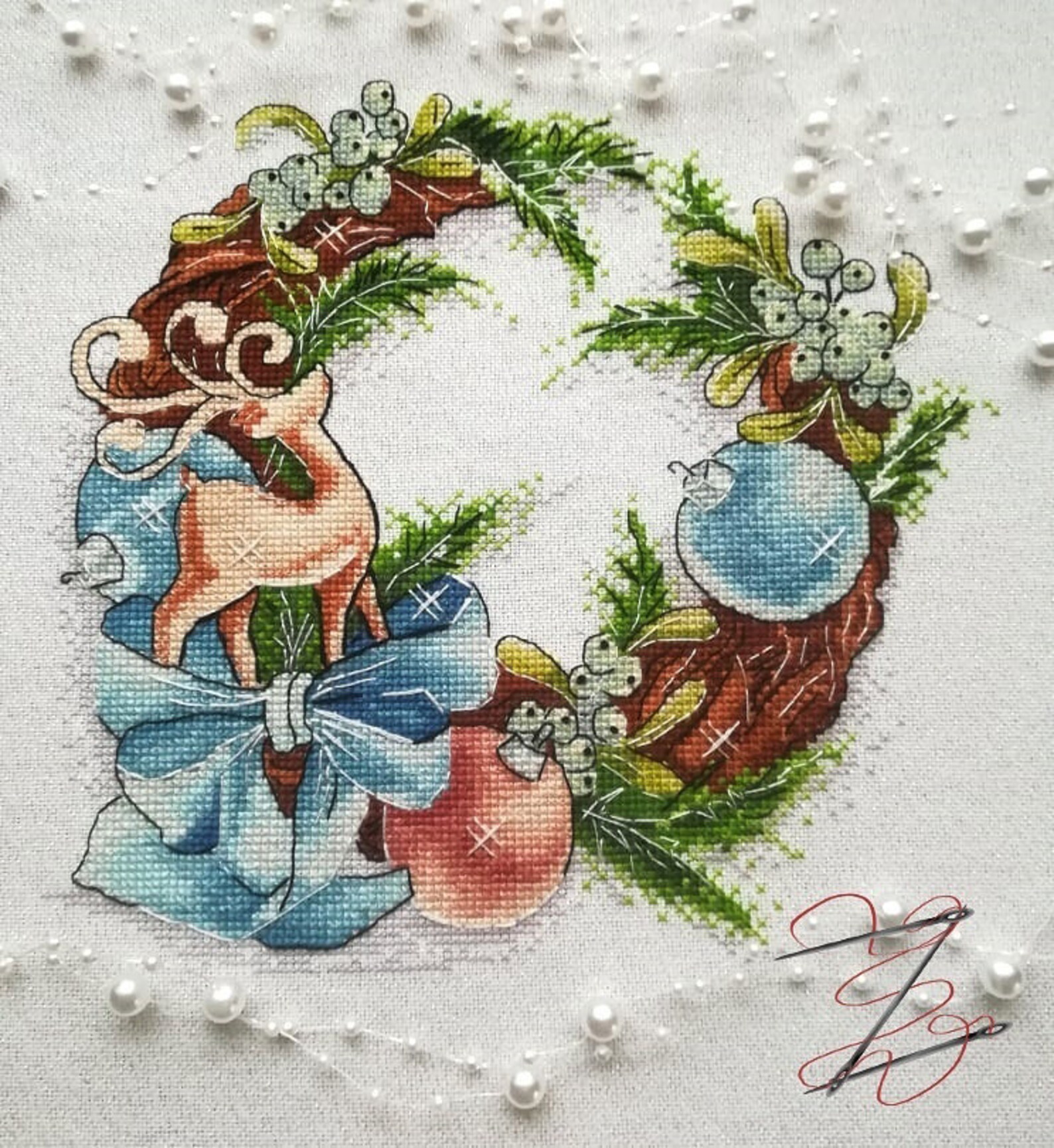 Christmas Deer Cross Stitch Pattern Christmas Mistletoe Cross | Etsy