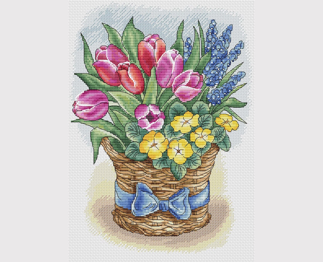 Basket of Flowers Cross Stitch Pattern - Etsy