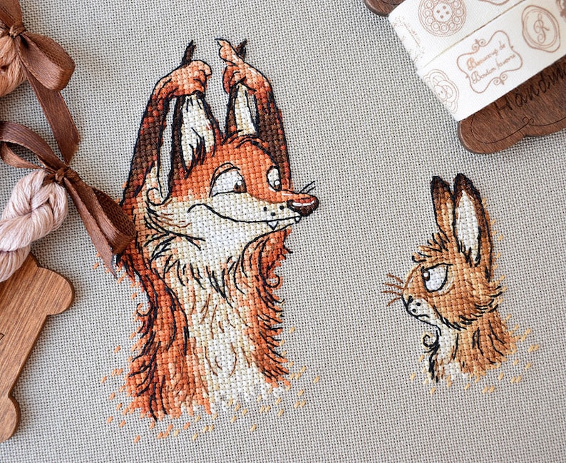 Fox and Rabbit Cross Stitch Pattern Fox and Bunny Friends - Etsy UK