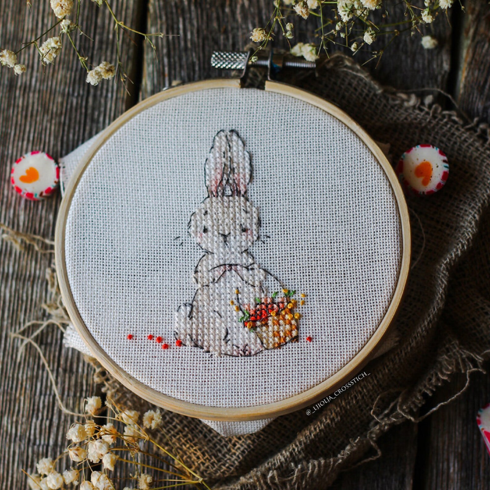 Spring Bunny With Flowers Cross Stitch Pattern Bunny Girl With Basket ...
