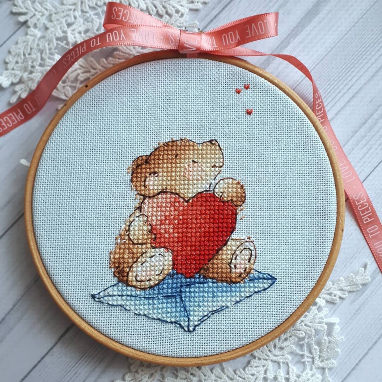 Toy Bear With Red Heart Cross Stitch Pattern Valentine Cross Stitch ...
