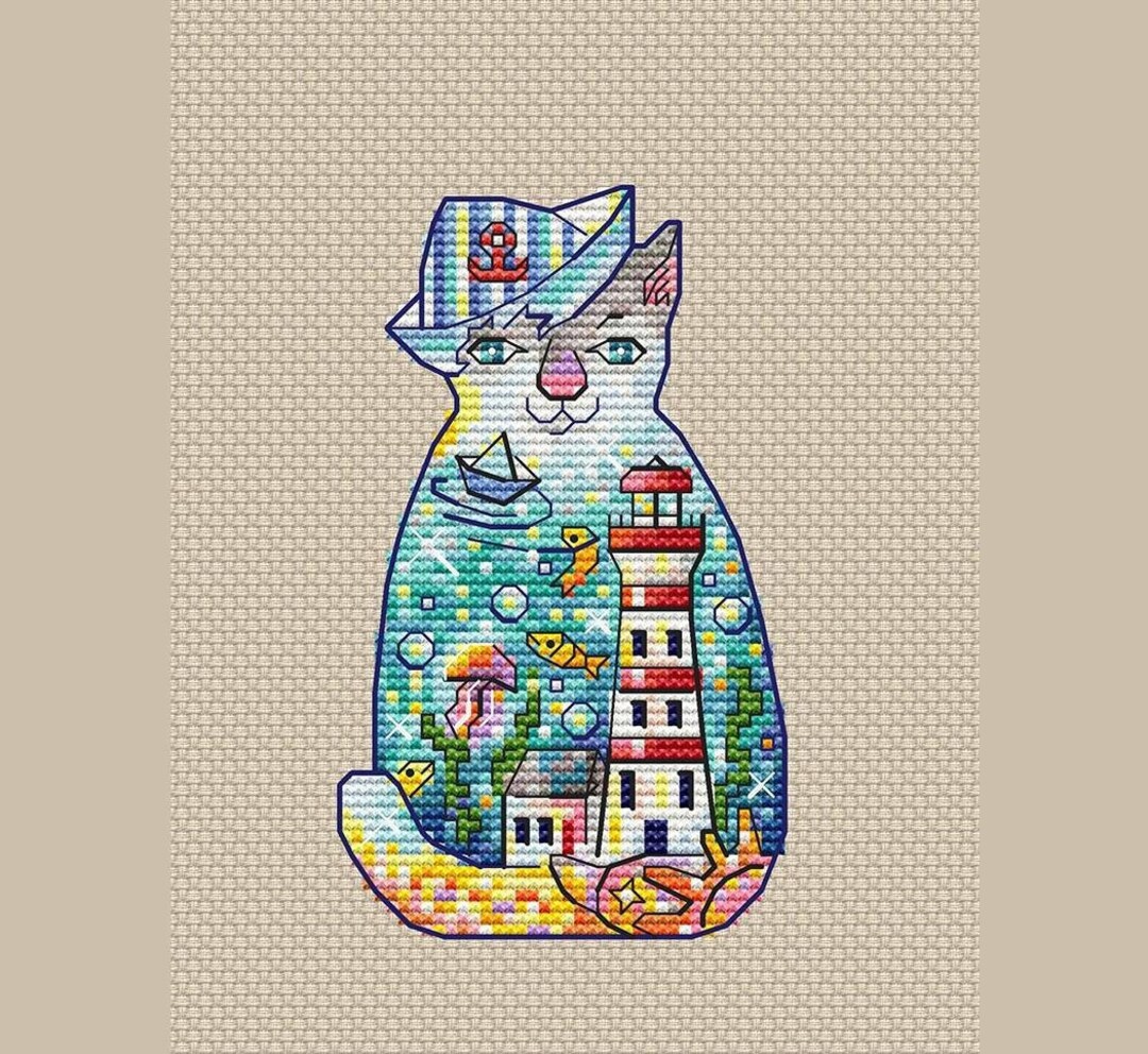 Cat With Sailor Hat Cross Stitch Pattern - Etsy