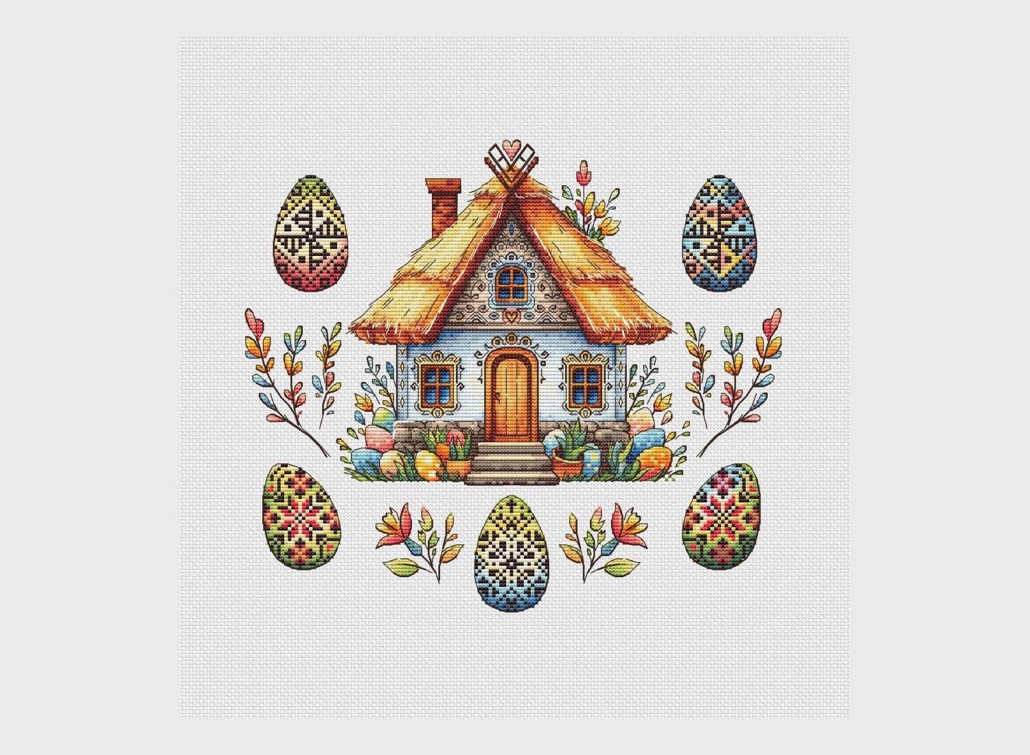 Easter Hut With Eggs Cross Stitch Pattern - Etsy