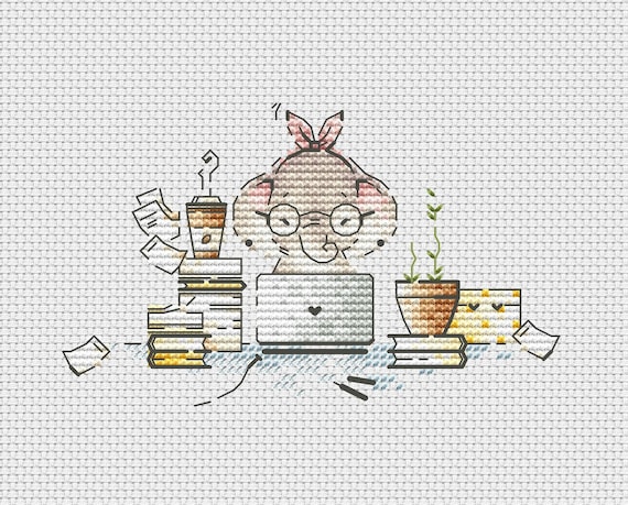 Girl With Laptop Cross Stitch Pattern Girl Boss Cross Stitch | Etsy