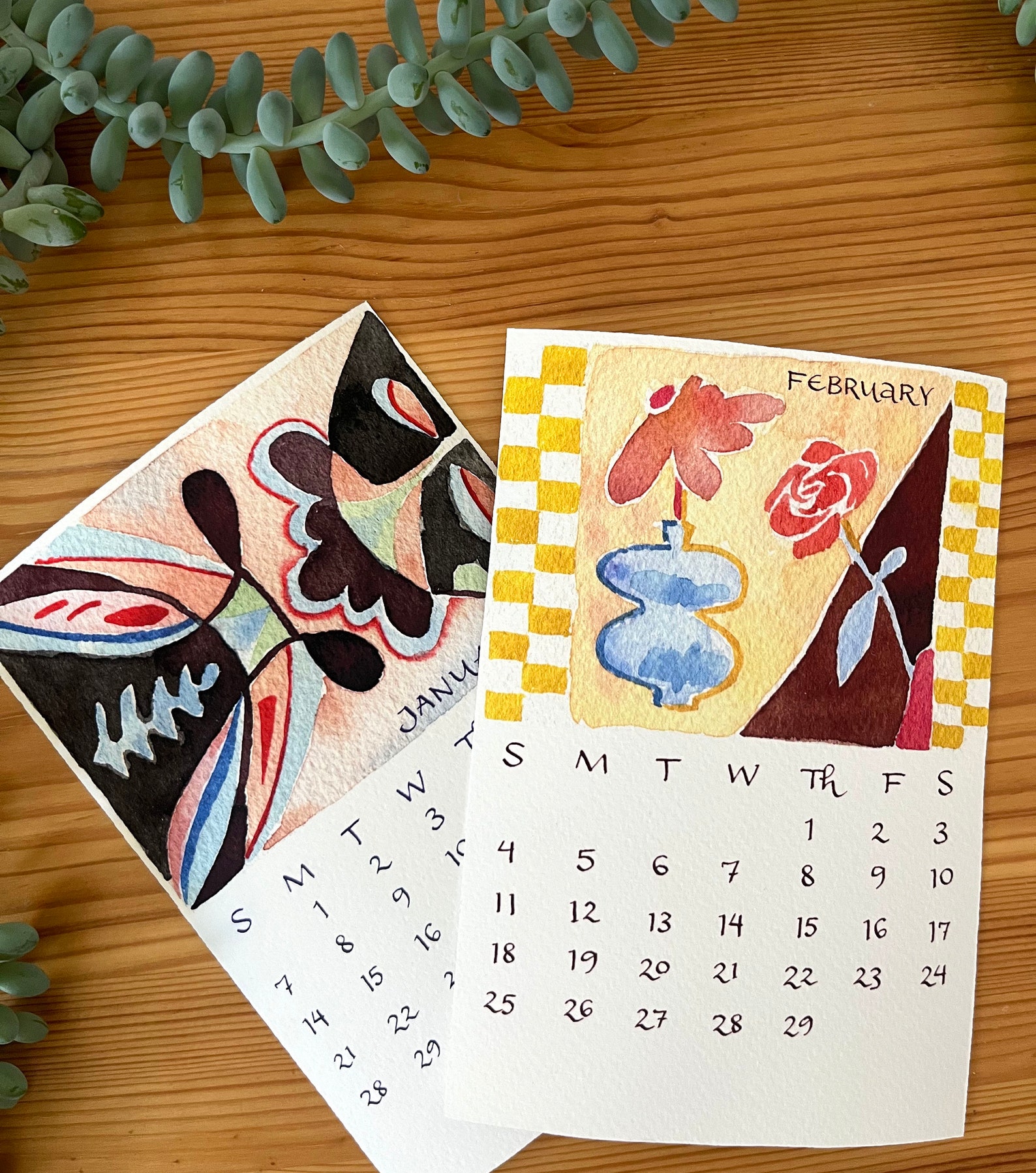 Hand-lettered 2024 Desk Calendar, Watercolor and Calligraphy Calendar ...