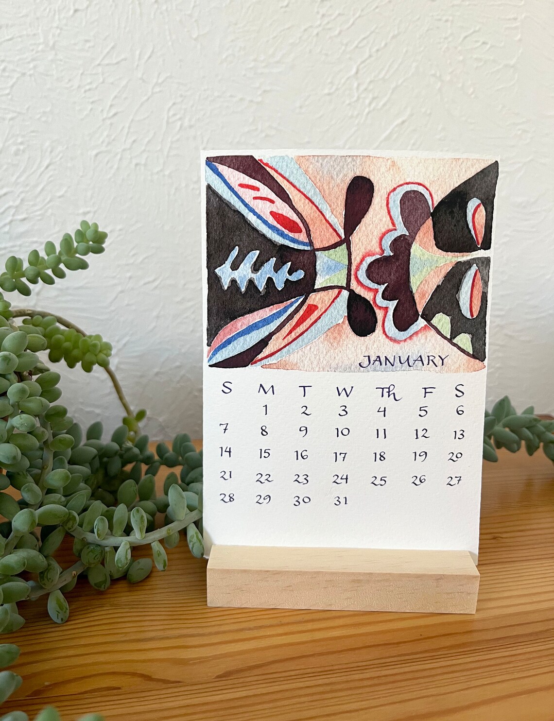 Hand-lettered 2024 Desk Calendar, Watercolor and Calligraphy Calendar ...