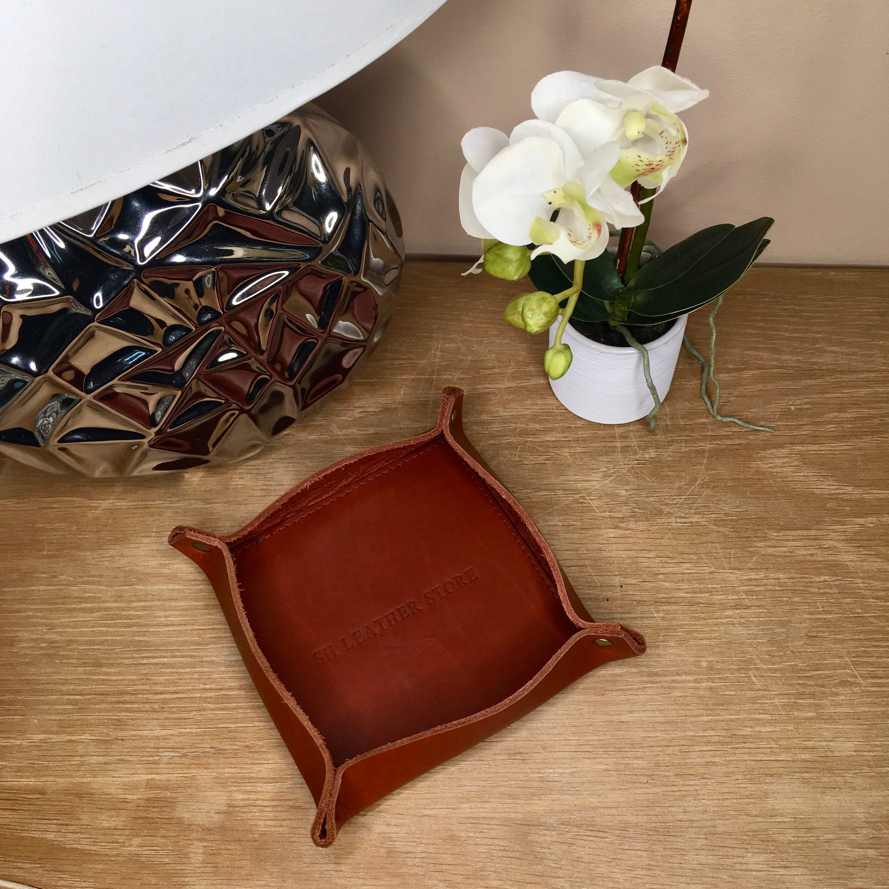 PERSONALIZED LEATHER TRAY Leather Catch All Tray Cognac Color - Etsy