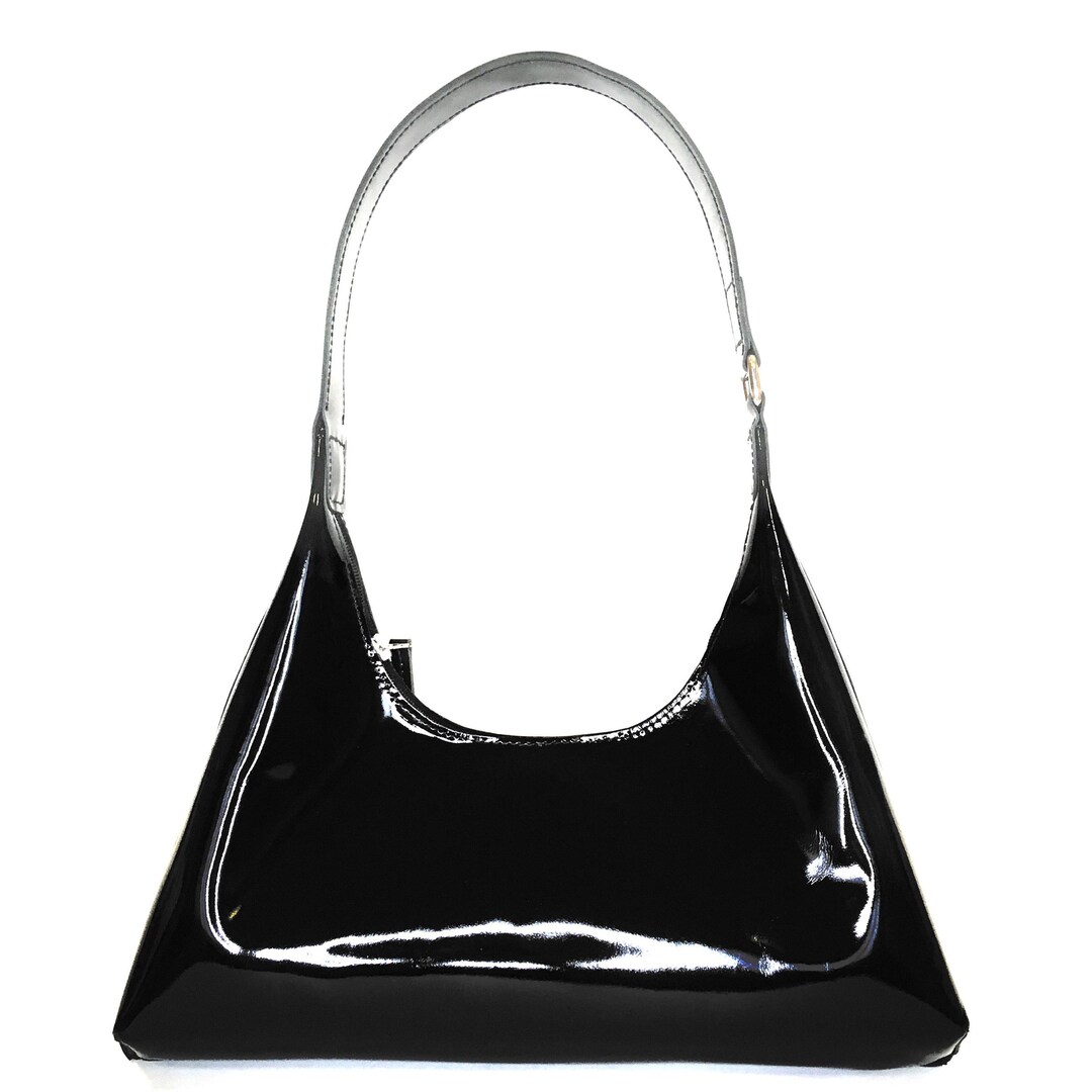 Black Leather Baguette Bag Shoulder Bag Lacquer Tote Bag Purse Handbag ...