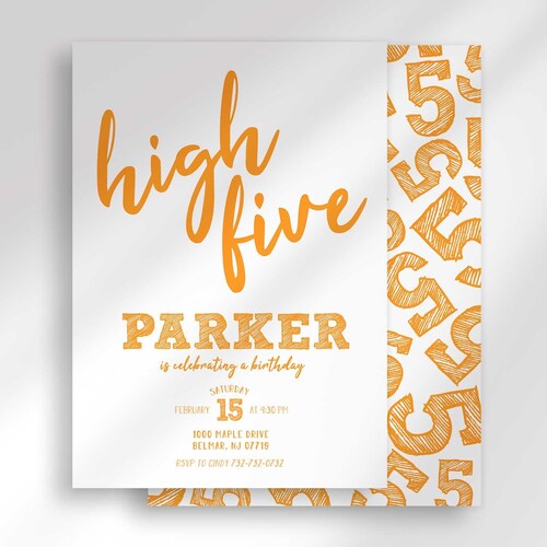 Editable High Five Birthday Party Invitation Hi Five 5th - Etsy