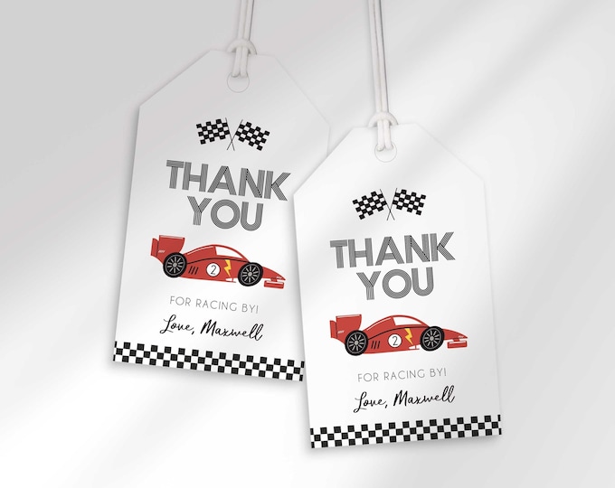 Car Birthday Party Favors, Printable Party Favor Tags, Thanks for Racing By, Car Party Favors ...