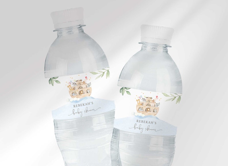 Customizable Noah's Ark Water Bottle Labels for Baby Shower, Baptism ...