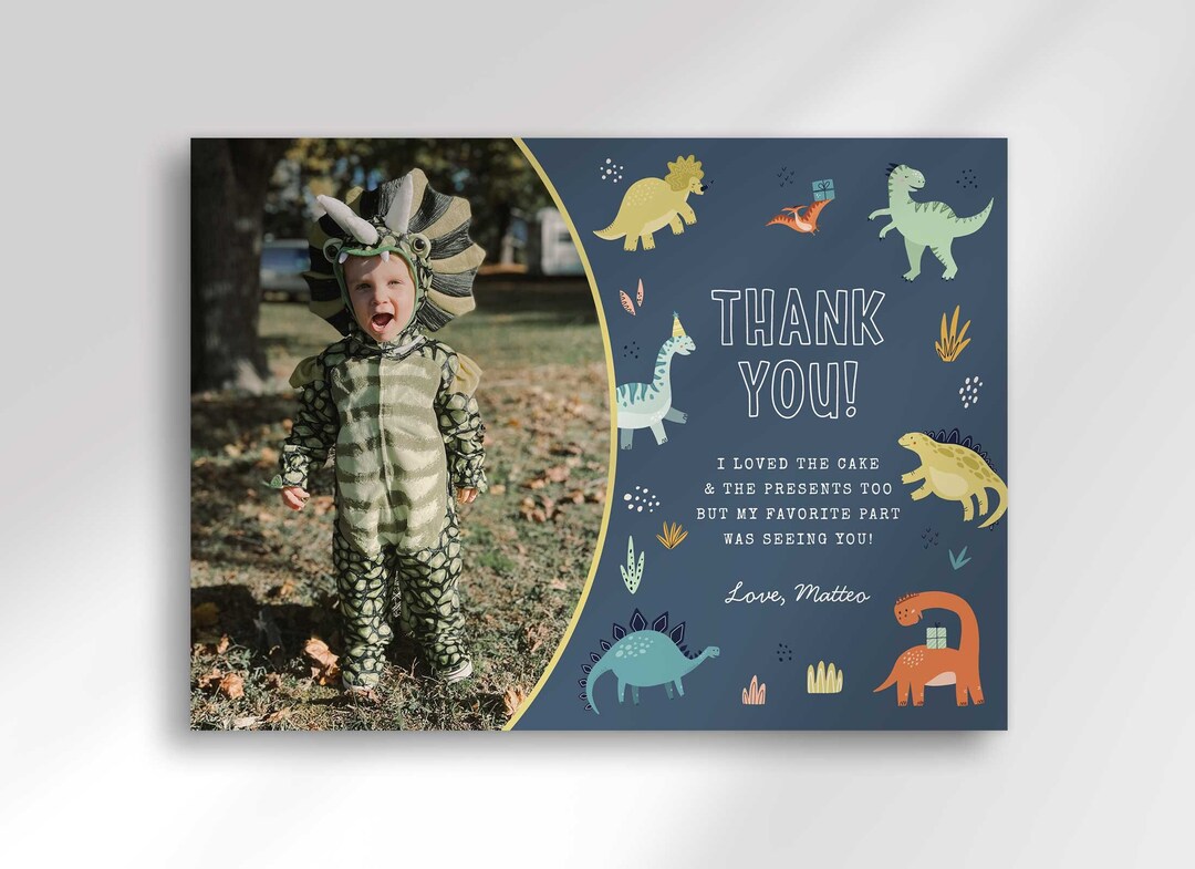 Editable Dinosaur Thank You Card Template for Instant Digital Download ...