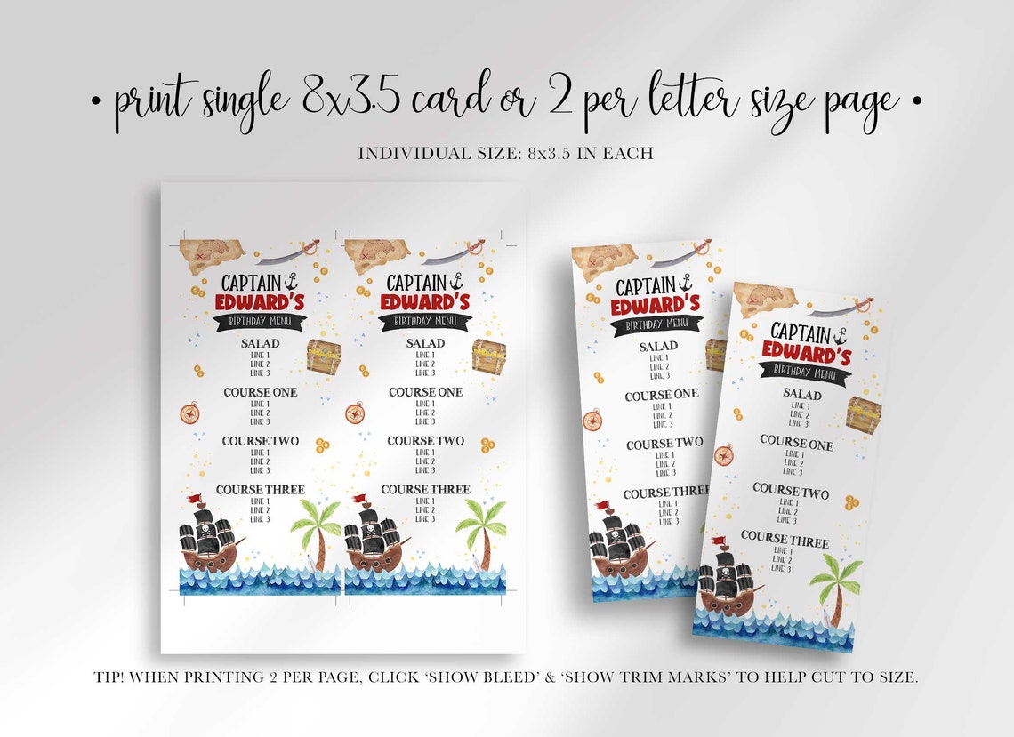 Editable Pirate Party Menu Edit at Corjl.com Pirate Party - Etsy