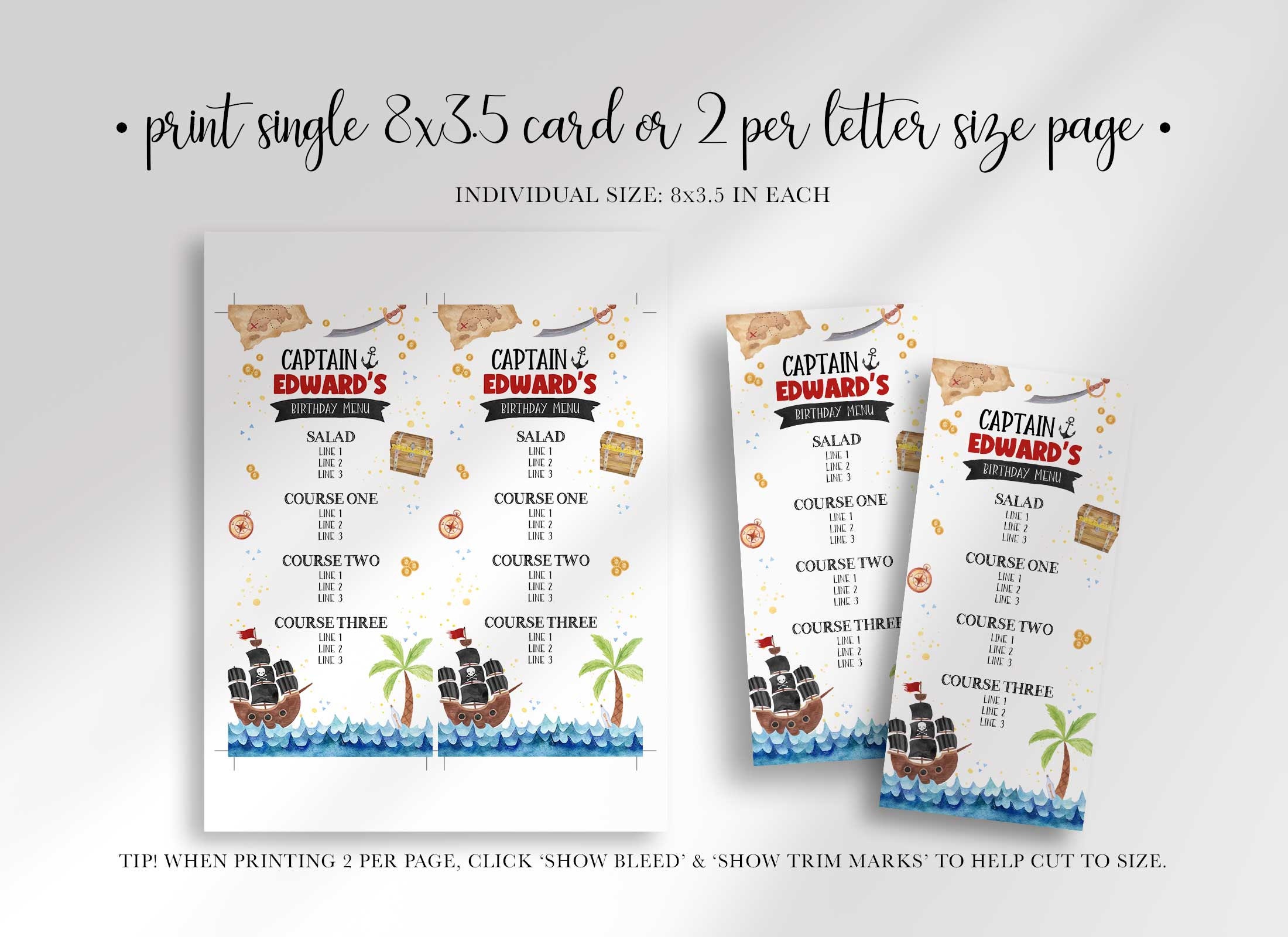 Editable Pirate Party Menu Edit at Corjl.com Pirate Party - Etsy