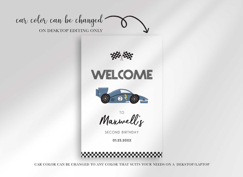 Editable ANY COLOR Race Car Welcome Sign Template for Instant - Etsy