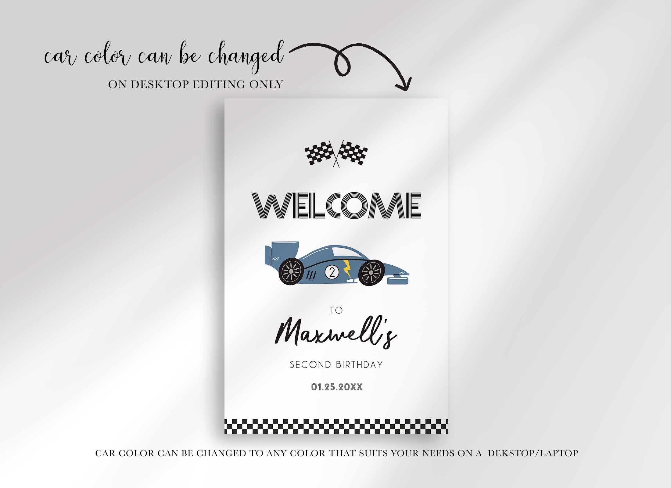 Editable ANY COLOR Race Car Welcome Sign Template for Instant - Etsy