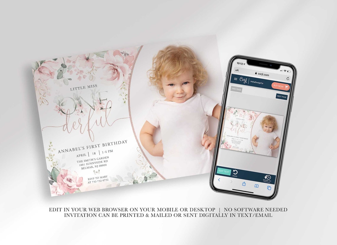 Editable Little Miss Onederful Birthday Photo Invitation - Etsy