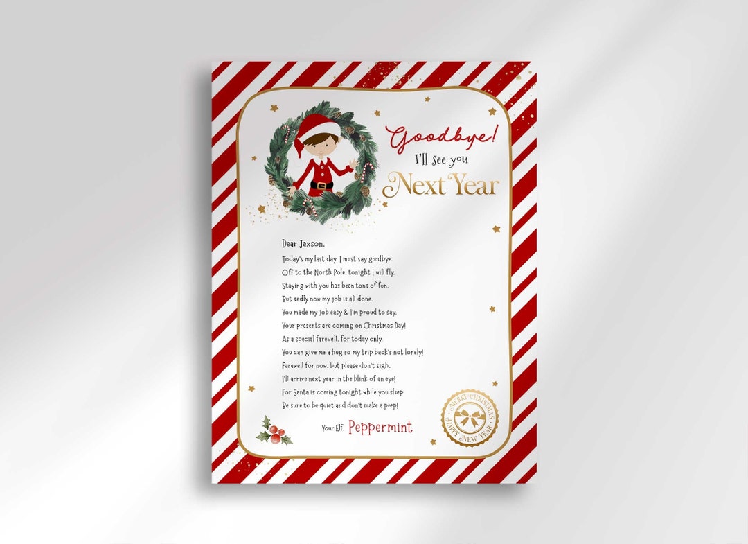 Editable Elf Goodbye Letter Boy Girl Pairs Digital Download Christmas ...