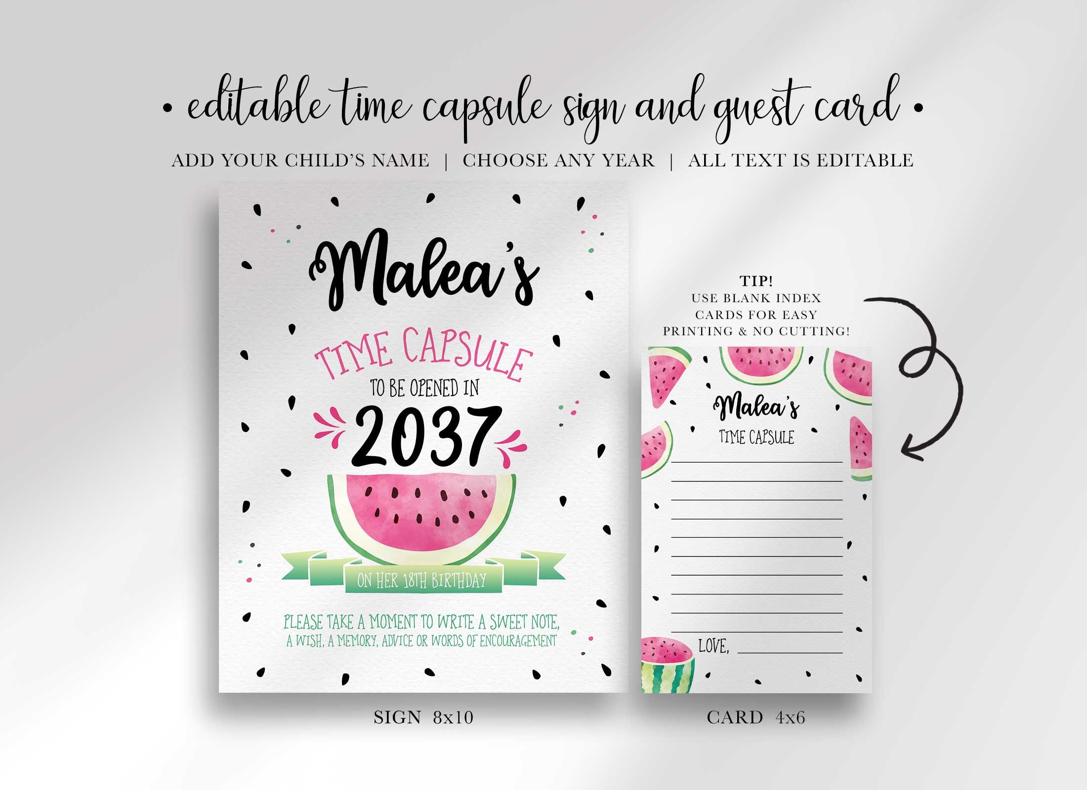 Editable Watermelon Birthday Party Signs Time Capsule One - Etsy