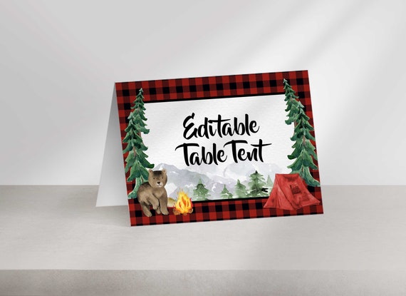 Editable Happy Camper Birthday Table Tent Labels for Instant Download ...
