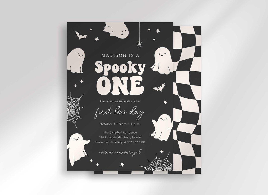 Spooky One First Boo Day Invitation, Halloween 1st Birthday, Retro ...