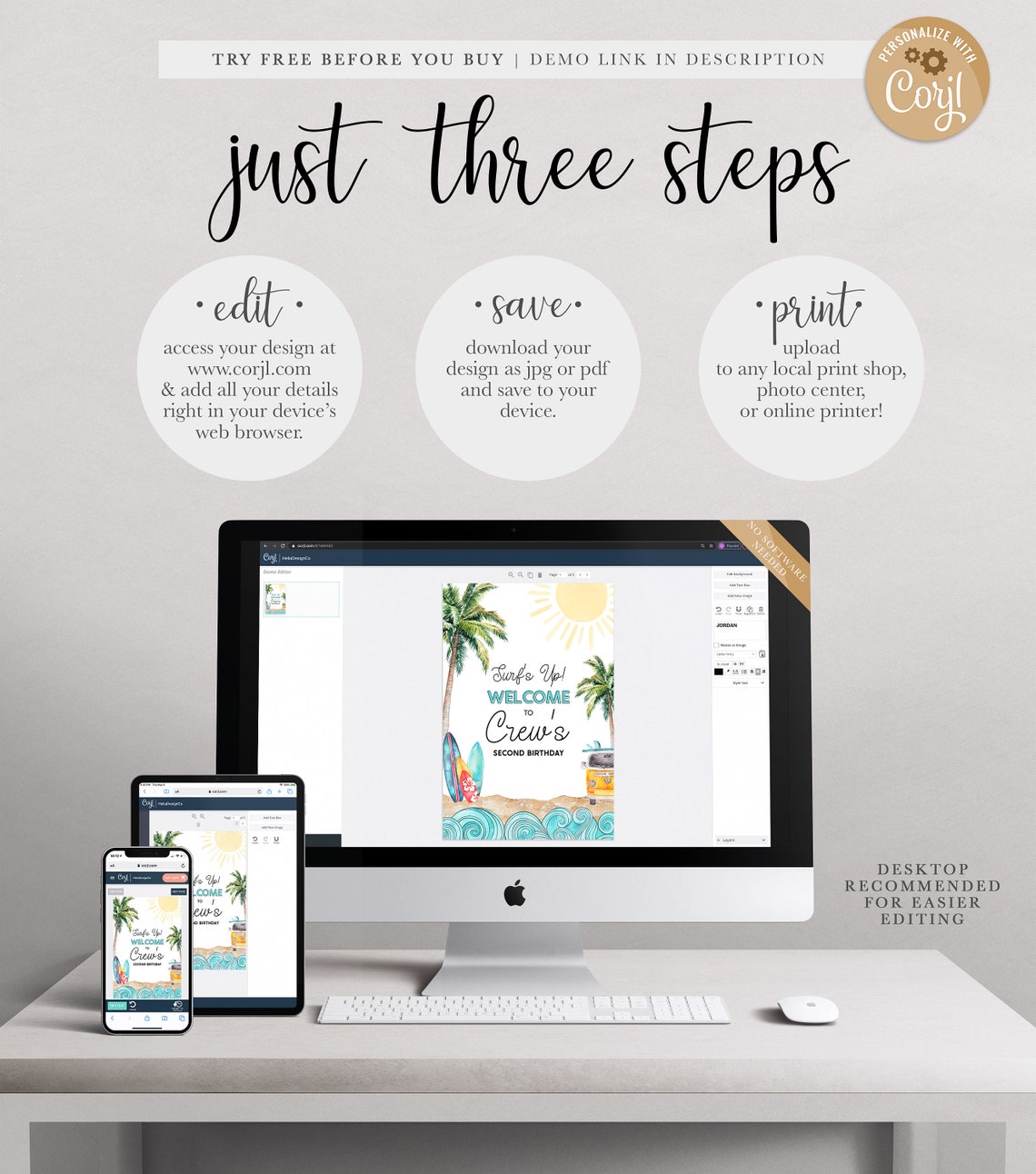 Editable Surf Birthday Welcome Sign Instant Download - Etsy