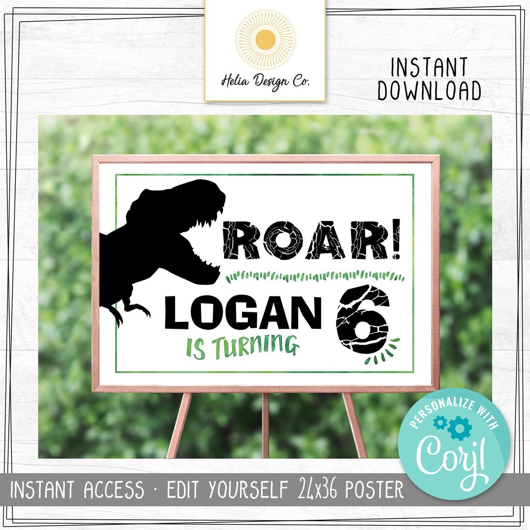 Editable Dinosaur Party Poster Birthday Backdrop Welcome Sign 24x36 ...